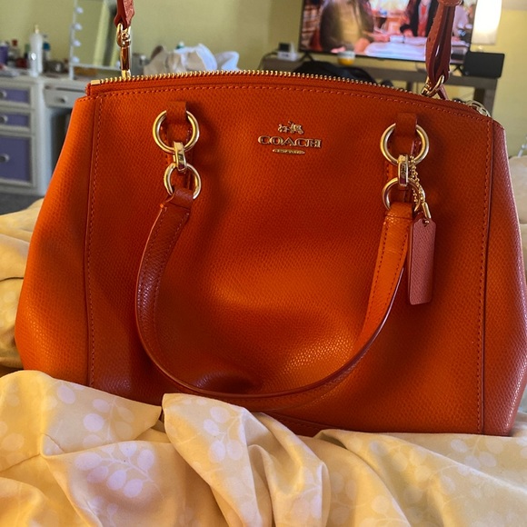 Coach | Bags | Coach Sun Orange Pebbled Leather Cary Shoulder Tote Bag ...